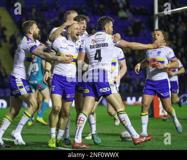 Warrington Wolves' Matt Dufty celebrates with teammates George Williams ...