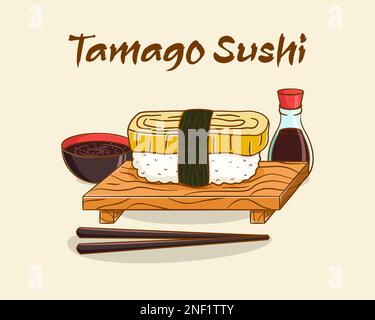 Tamago sushi cartoon illustration Stock Vector Image & Art - Alamy