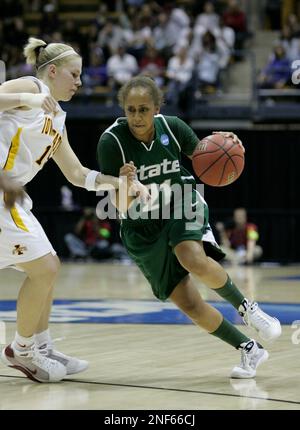 Michigan State guard Mia Johnson (21) is seen during practice in East Lansing, Mich., Saturday ...