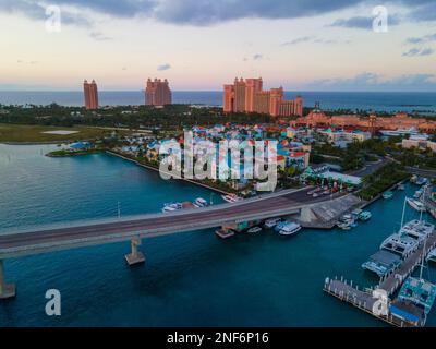 Harborside Villas at sunset aerial view and Paradise Island Bridge at ...