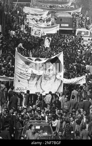 Pro-Islamic Republic demonstrate on March 19, 1979 in Tehran, Iran ...