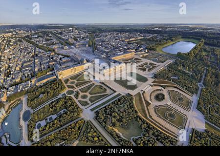 Aerial View of the Palace of Versailles from the Dragon Fountain and ...