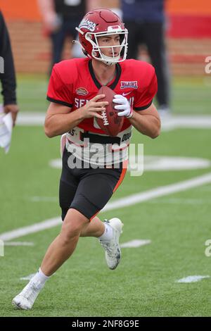 National quarterback Jake Haener of Fresno State (9) runs drills during ...