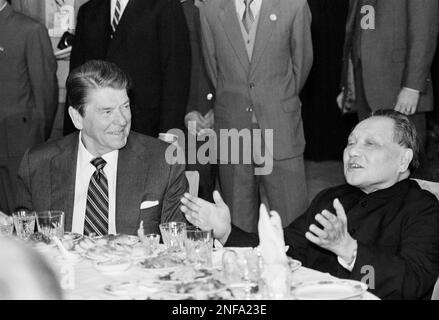 Chinese leader Deng Xiaoping and U.S. President Ronald Reagan share a ...