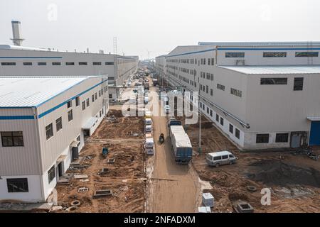 Aerial photo shows the production area of BYD Company is under ...