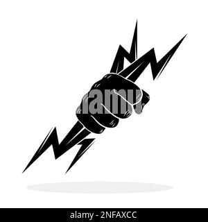Fist with lightning. Hand holding thunderbolt. Power in hand. Abstract ...
