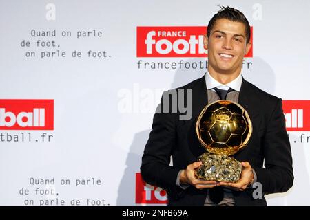 Soccer star Cristiano Ronaldo poses for photographers before a coktail ...