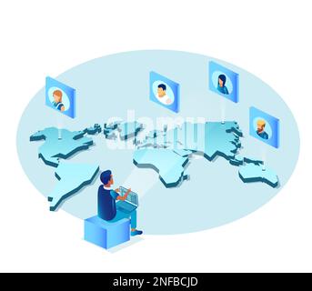 Travel and technology laptop with world on screen and flight tickets ...