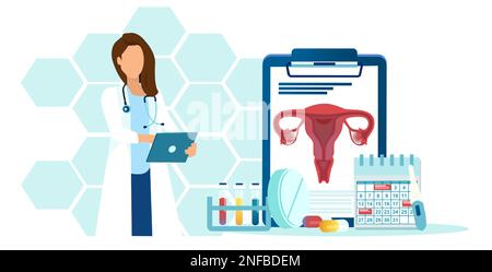 Flat cartoon infographic female reproductive system diseases vector ...