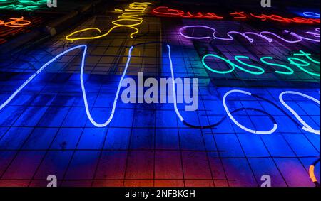 Illuminated letters and words made with neon lights and LEDs of many ...