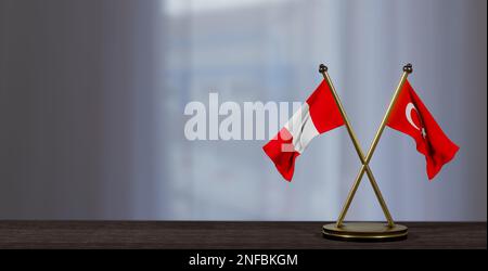 Peru and turkey flags on table. Negotiation between Peru and turkiye ...