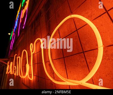 Illuminated words made with neon lights and yellow LEDs. Jazz poster ...