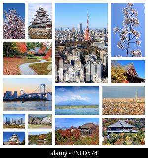 Japan landmarks collage - postcard collection with Tokyo, Kyoto, Osaka ...