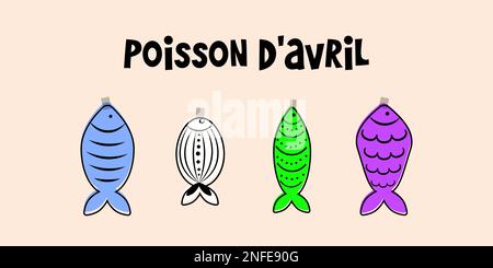French April Fool's Day. Poisson d'avril. Color background with fish ...