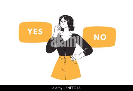 Making decision. Person doubting,choosing between two alternatives ...