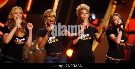 From left to right, singers Mariah Carey, Mary J Blige and Beyonce ...