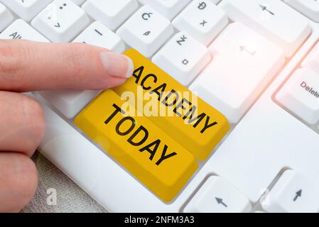 Text sign showing Academy. Business concept where students can go to ...