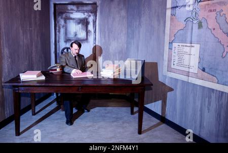 A wax figure of Adolf Hitler is on display at the wax figure cabinet ...