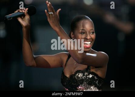 British singer Jamelia performs at the 46664 charity concert in honour ...