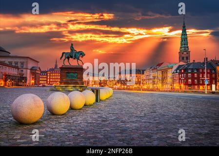 Copenhagen, Denmark. Night image with Christianborg, Danish Parliament ...