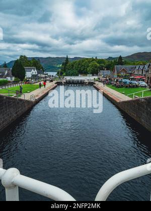Caledonian Canal locks at the popular tourist village of Fort Augustus ...