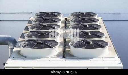 Air conditioning units on the roof of high-rise buildings in Singapore ...