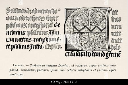 Fifteenth century handwriting from the first page of a Breviary. The ...