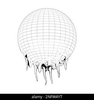 Deflated globe icon. Earth planet distorted wireframe isolated on white ...
