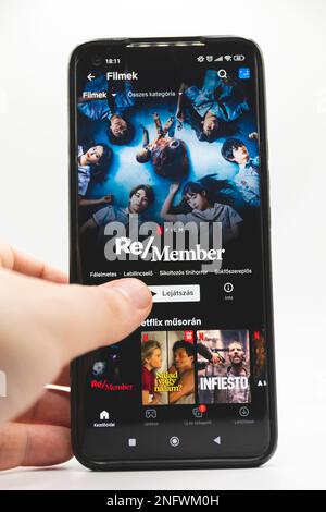Home screen of the Netflix application displayed on the phone screen in ...