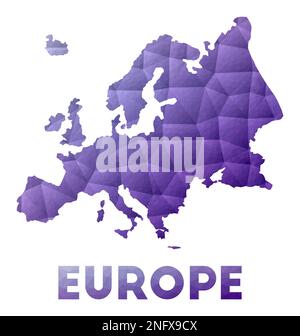 Europe icon. Polygonal map of the continent in gradient ring. Round low ...