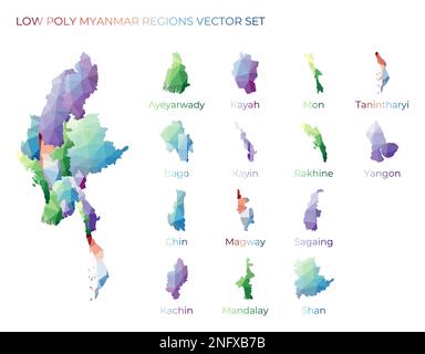 Map of Myanmar. Low poly illustration of the country. Geometric design ...