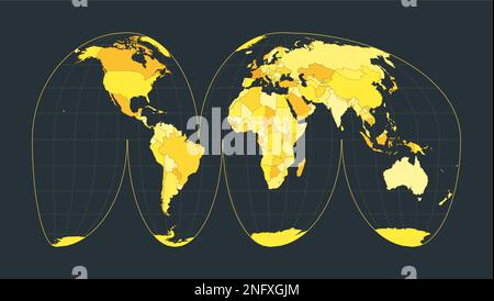 Vector world map. Mollweide projection interrupted into two (equal-area ...