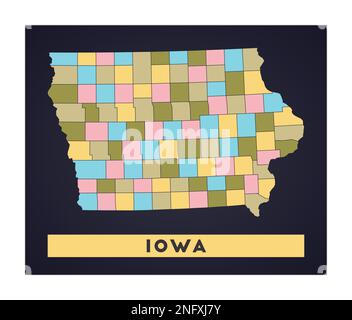 Iowa map. Poster with map of the US state in retro color palette. Shape ...