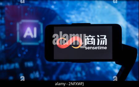 In this photo illustration, the logo of SenseTime is seen displayed on ...