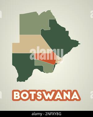 Botswana map. Country poster with regions. Old grunge texture. Shape of ...