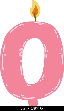 Candle number zero in flat style. Hand drawn vector illustration of 0 ...