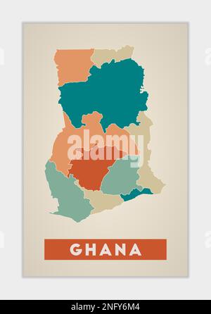 Ghana map. Country poster with regions. Old grunge texture. Shape of ...