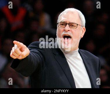 head coach Phil Jackson gestures on the bench during the second quarter ...