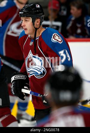Colorado Avalanche center Tyler Arnason warms up before facing the ...