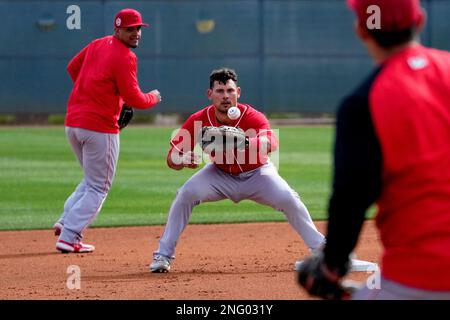 Cincinnati Reds' Luke Maile runs to first base in a baseball game ...