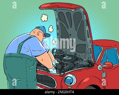 A man in uniform repairs a car. auto repair shop garage A professional ...