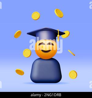 3D Graduation Cap with Gold Coins Banknotes Isolated. Render Cash Money ...