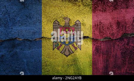 Moldova flag on cracked wall. Earthquake or drought concept Stock Photo ...