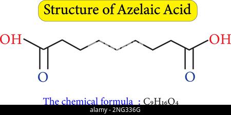 Azelaic acid, AzA, nonanedioic acid molecule. It is saturated ...