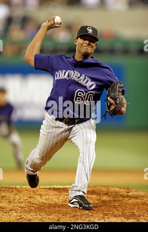 Colorado Rockies pitcher Manny Corpas throws in Game 3 of the National ...