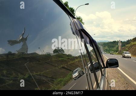 Reflection of a giant statue known as "Jesus Blessing Monument", a ...