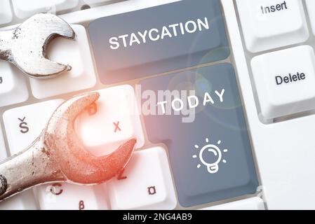 Handwriting text Staycation. Concept meaning a vacation spent at one's ...