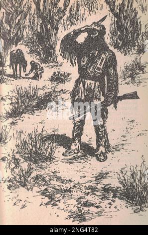 Black and white illustration shows the trapper. Black and white ...