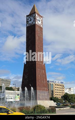 Tunisia: City of Tunis. Obelisk-Clock, in Habib Bourguiba Avenue Stock ...