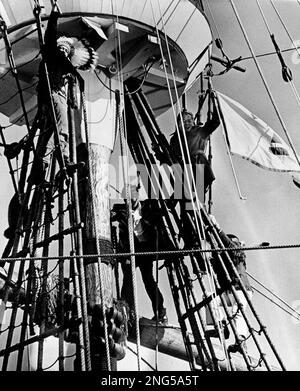 Rigging on Mayflower II, replica of the original ship that brought ...